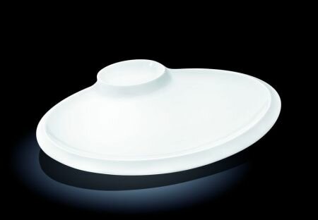 Блюдо, тарелка овальная с соусником, белая 350*270 мм,"Wilmax" (Англия). Утолщенный край. Профессиональный фарфор.