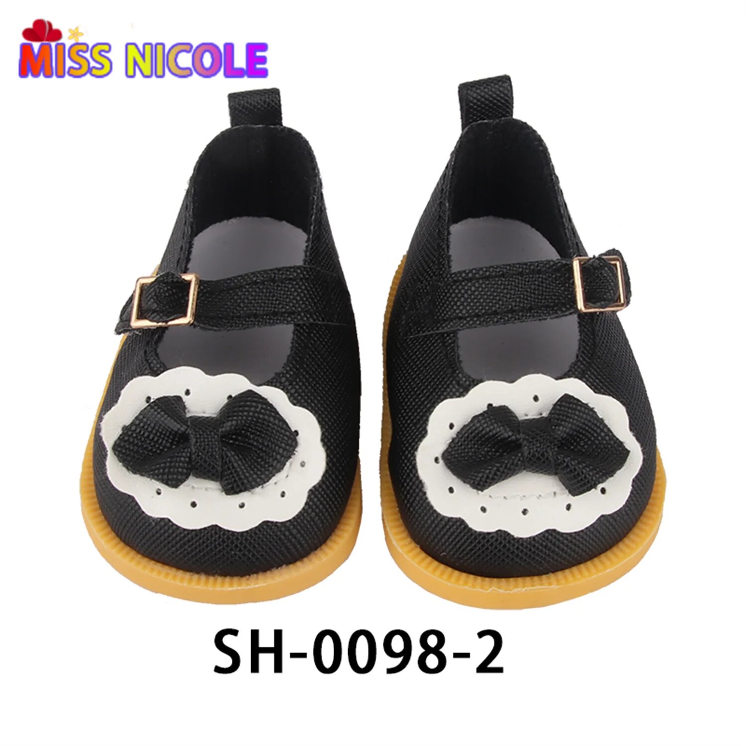 Черные кукольные туфельки Miss Nicole SH-0098-2, 7 см
