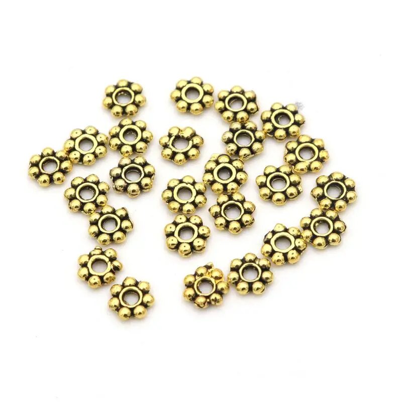 Бусины цветочные золотистые, цинковый сплав, Antique Gold Color, 1000 шт