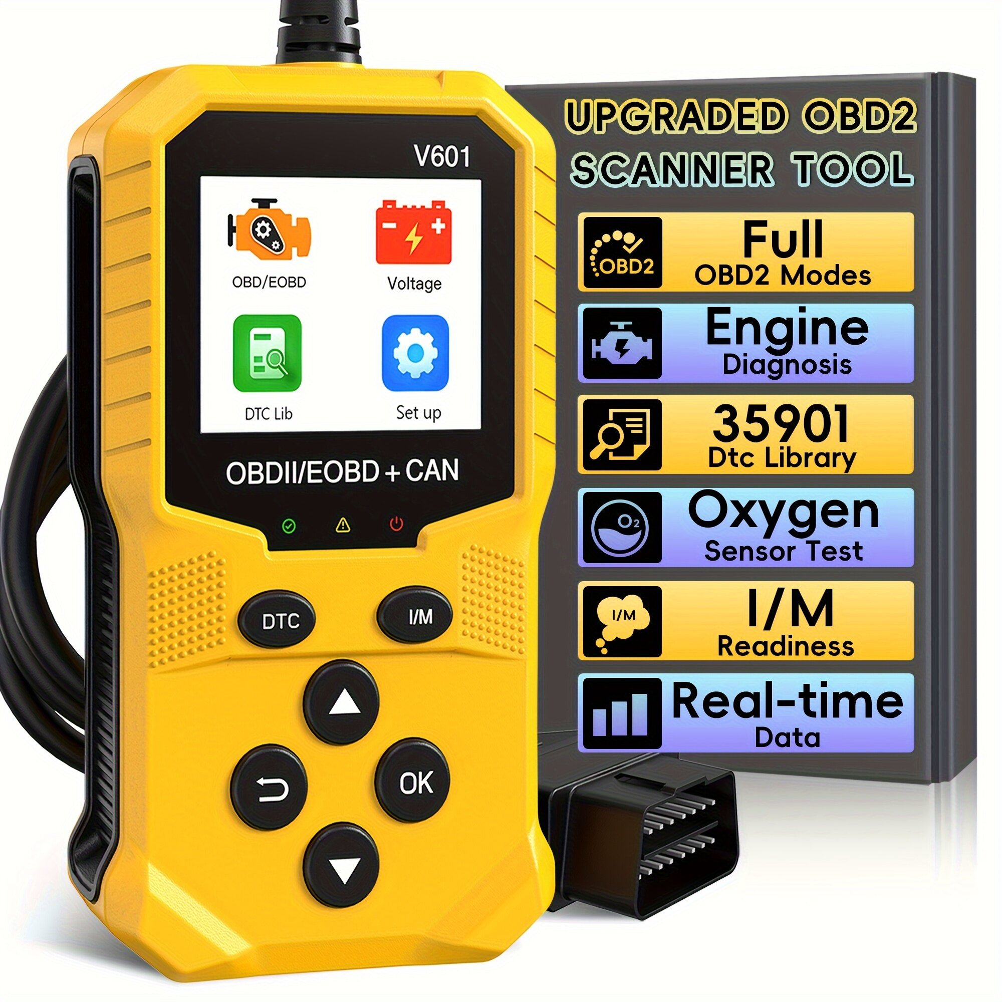 Сканер OBD2 Диагностический Считыватель Кодовых Ошибок и Инструмент для Сброса для OBDII/EOBD, Анализатор Системы Двигателя Автомобиля с Тестом EVAP/O2, I/M Готовность, Данные в Реальном Времени