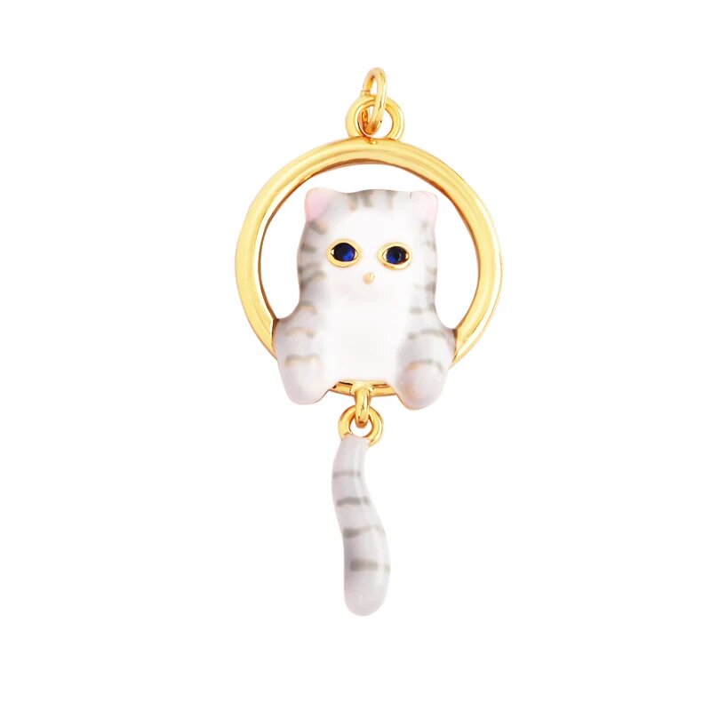 Подвеска кошка в кольце, белая, L434725K2-Light Gray