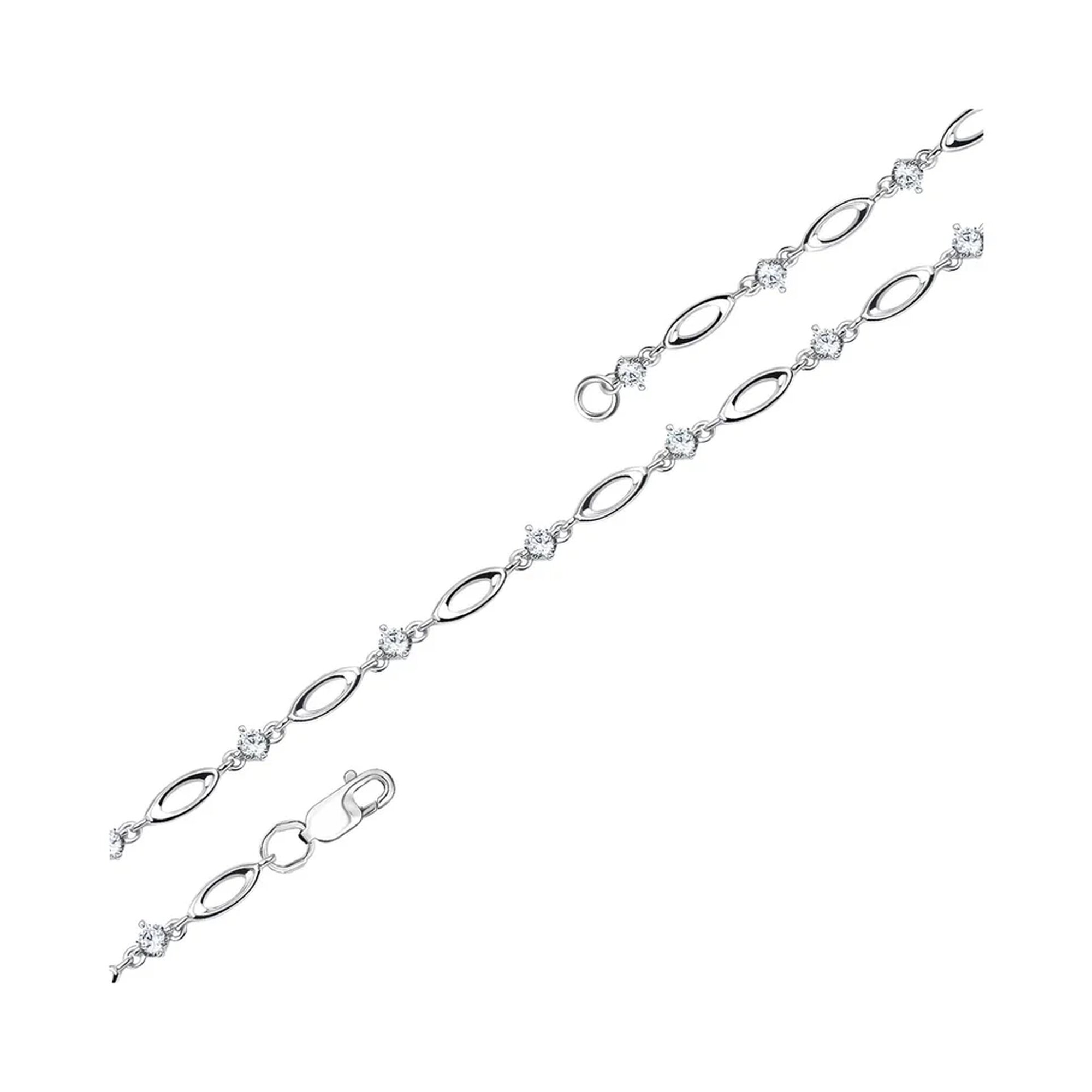 Браслет, серебро, 925 проба, родирование, фианит