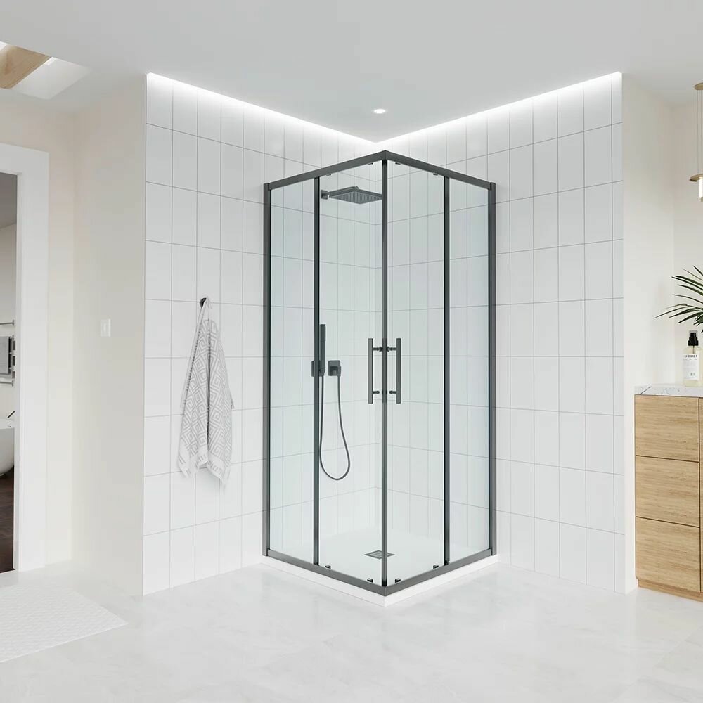 Душевой уголок Veconi Evo GR 110х90, стекло прозрачное, профиль брашированный графит E3-GR-11090-01-C9