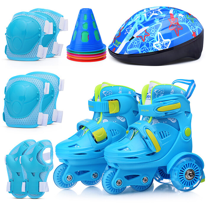 Ролики детские U011007Y размер S(27-30), светятся колеса, голубые