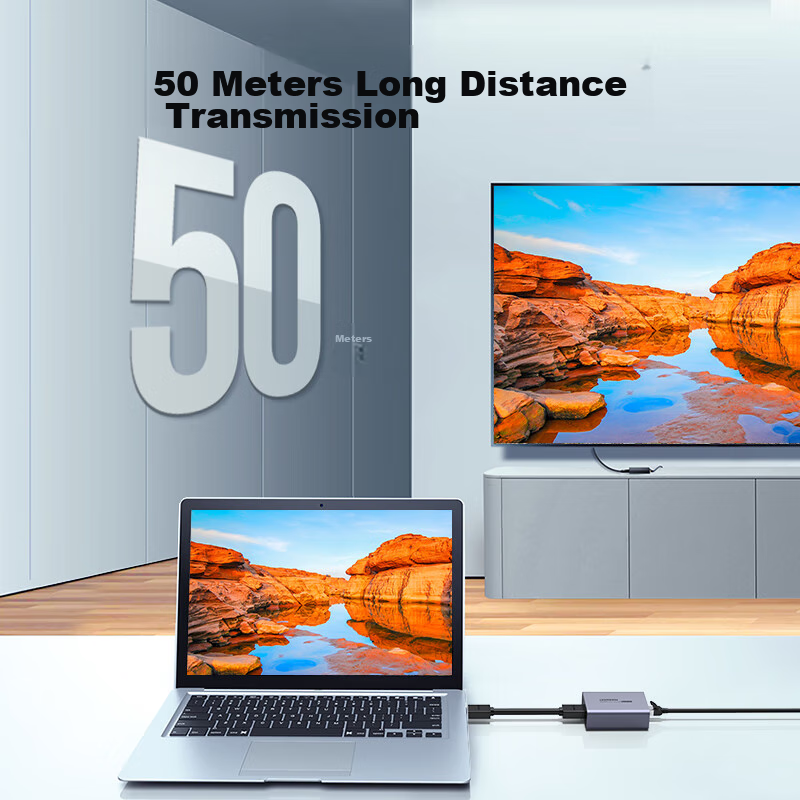 Lulian HDMI Extender 50 Meters, HDMI to RJ45 Network Converter, Single Network Cable High-Definition 1080P Video Transmission Signal Amplifier, One Pair