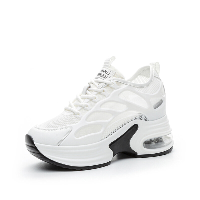 Женские летние туфли 2025 года, новый стиль, увеличенная внутренняя высота, платформа на танкетке, толстый каблук, повседневные спортивные сетчатые туфли