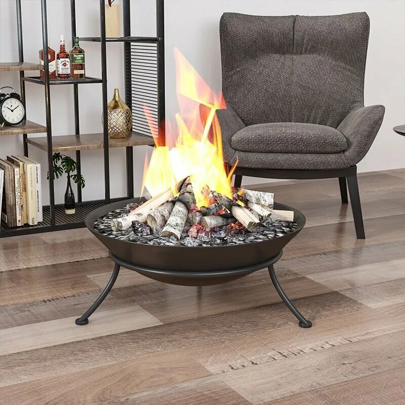 Костровая чаша , железо, круглая, 47 см, черная, устойчивая к ржавчине