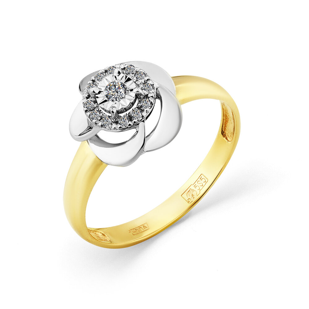 Кольцо, комбинированное золото, 585 проба, бриллиант