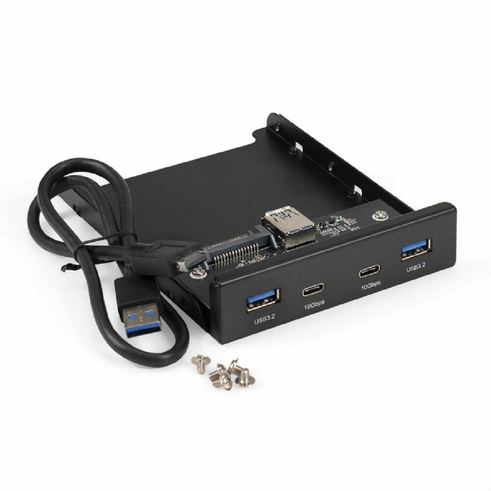 EXEGATE Контроллер EX297553RUS Планка USB на переднюю панель U3H - 622, 3,5", 2 TypeA +2 TypeC USB 3.2 Gen2 SuperSpeed USB 10Gbps , черная, металл, подсоединение к мат. плате