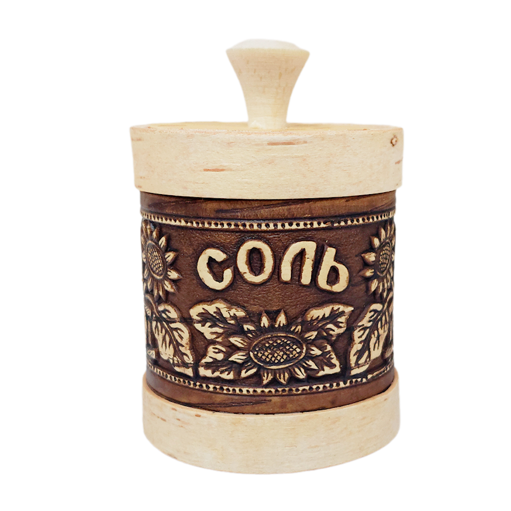 Туесок из бересты ручной работы "Подсолнухи" (соль), 150мл.