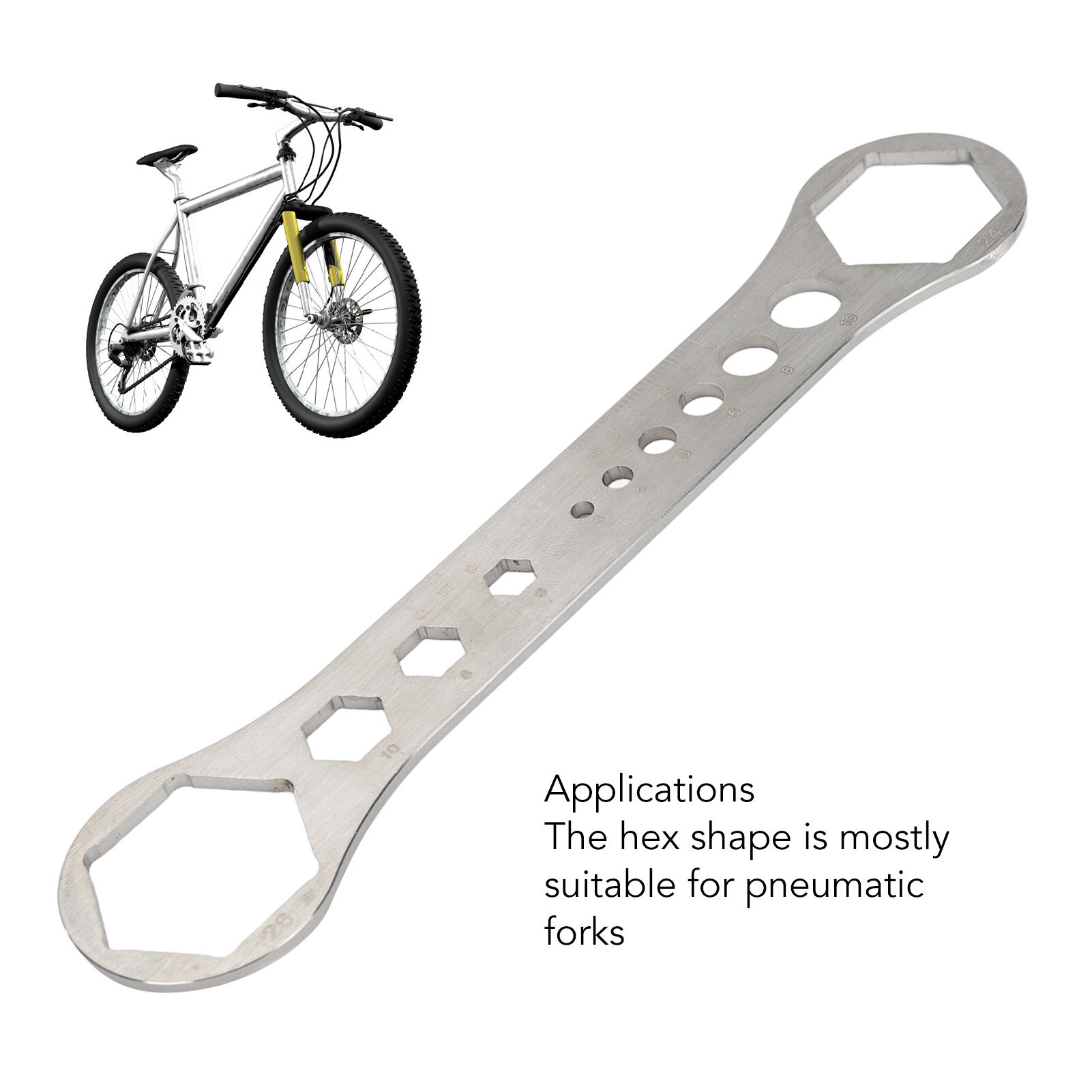 Ключ для передней вилки велосипеда из нержавеющей стали, инструмент для снятия крышки пневматической вилки для горного велосипеда 24–26 мм / 0,94–1,02 дюйма