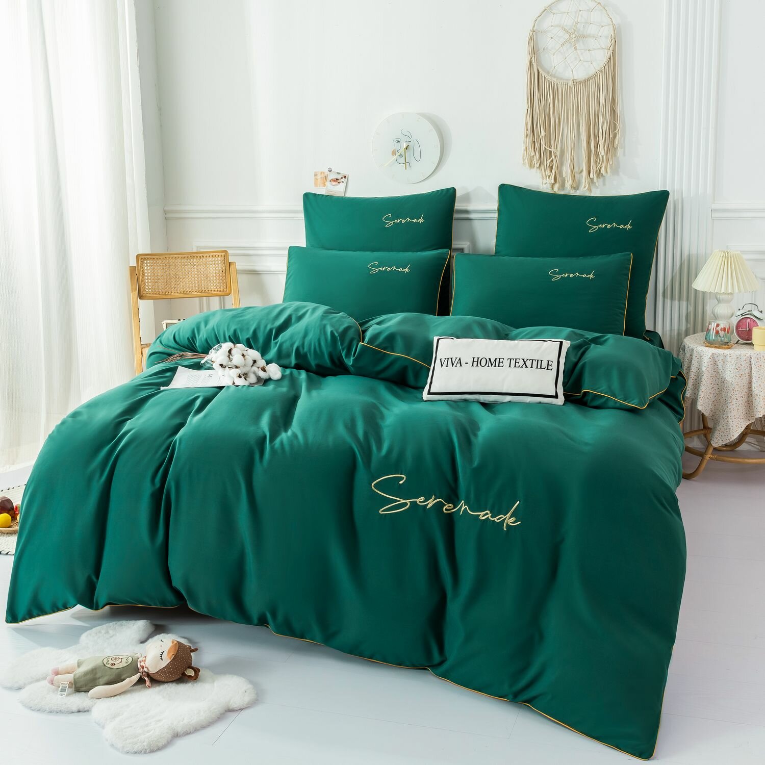 Постельное бельё VIVA HOME TEXTILE, сатин-люкс, изумрудное, 1,5-спальный комплект