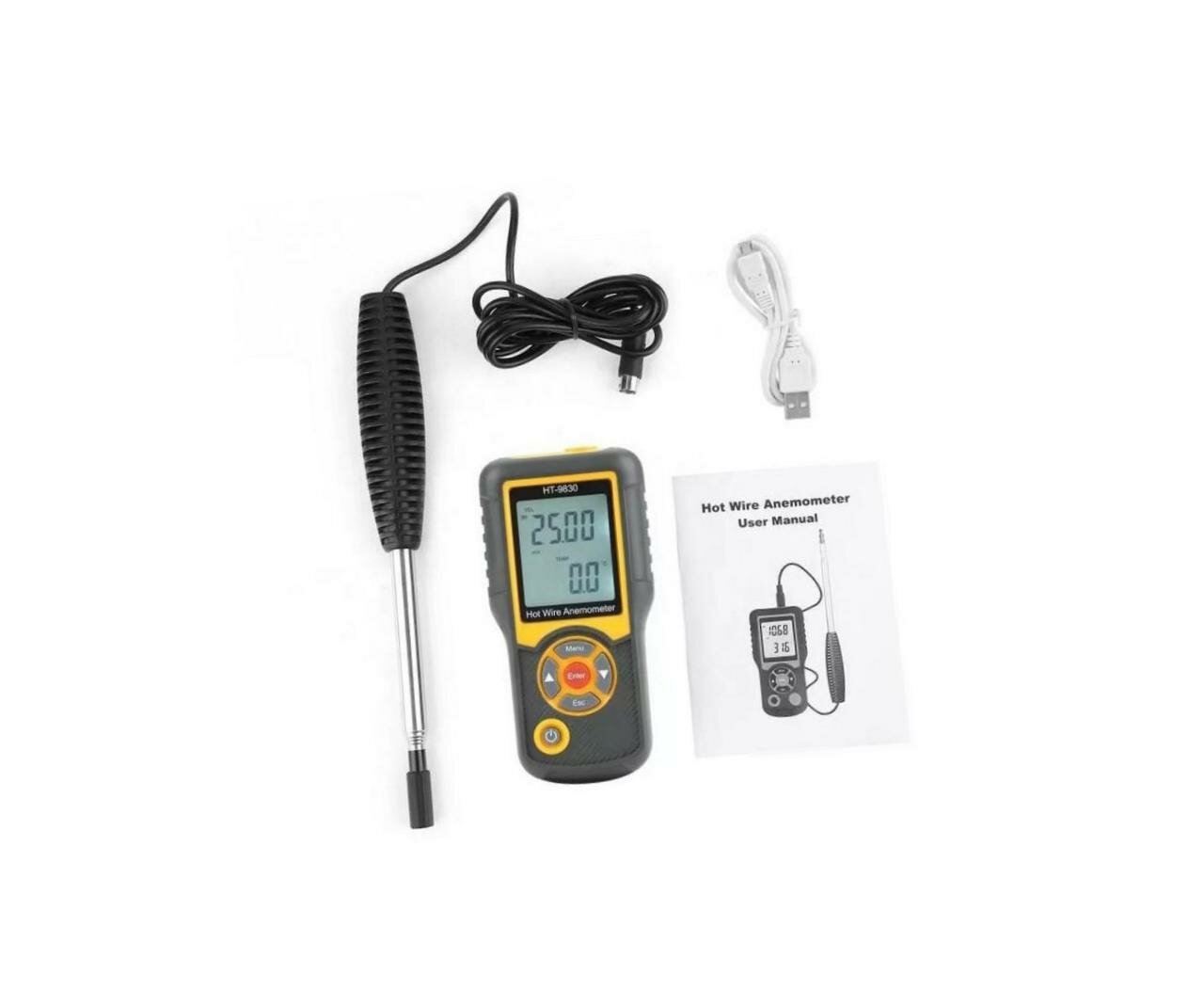 Измеритель скорости воздушного потока HTI-98.30 (HT). Анемометр с обогреваемой струной для строительства. Контроль скорости и температуры воздуха.