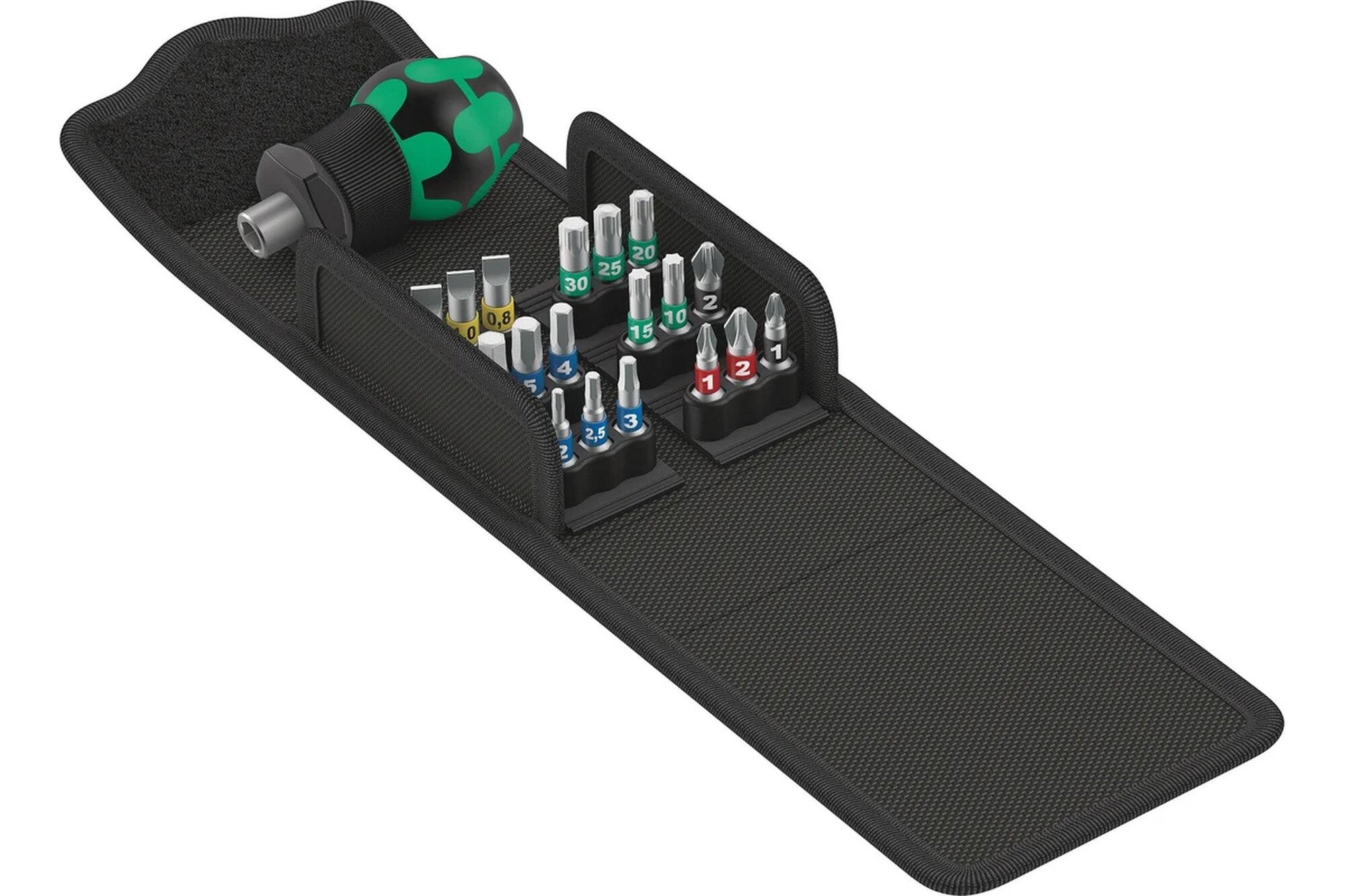 Набор бит с короткой отвёрткой-битодержателем, магнит, 19 пр, PH 1/2, PZ 1/2, TX 10-30, HEX 2-5.5, SL 5.5/6.5 Kraftform Kompakt Stubby 1 WERA WE-0574