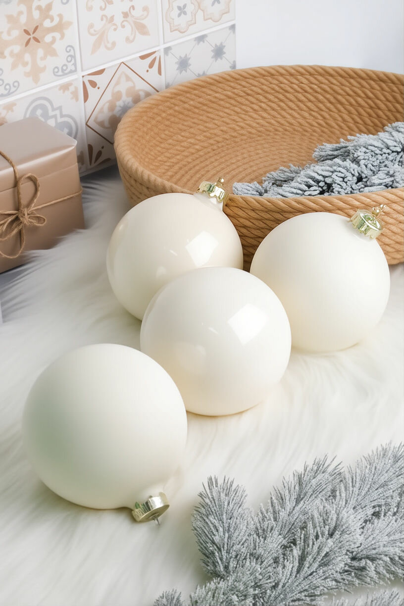 Набор стеклянных шаров матовых и эмалевых, цвет: белая шерсть, 100 мм, 4 шт, Winter Deco 141538/2000201