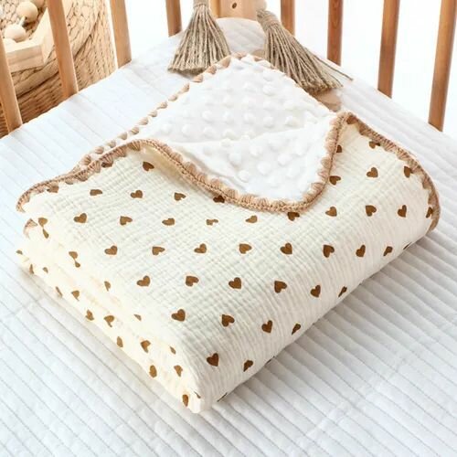 Плед двусторонний, плюшевый Пледы двусторонние муслин+плюш , Хлопок, 100 см х 100 см