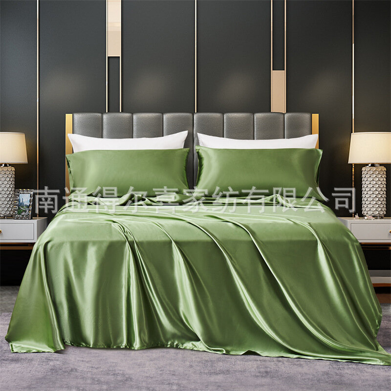 Однотонный комплект из четырех предметов из атласа, имитирующего шелк, простые европейские и американские простыни, простыни, наволочки, постельное белье