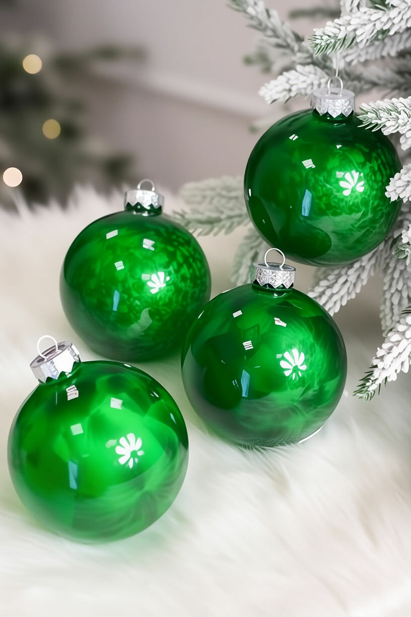 Набор ёлочных ПЭТ шаров болле ДИ феста - малахитовая шкатулка, пластик, зелёный, 10 см, 4 шт, Winter Deco 1000573