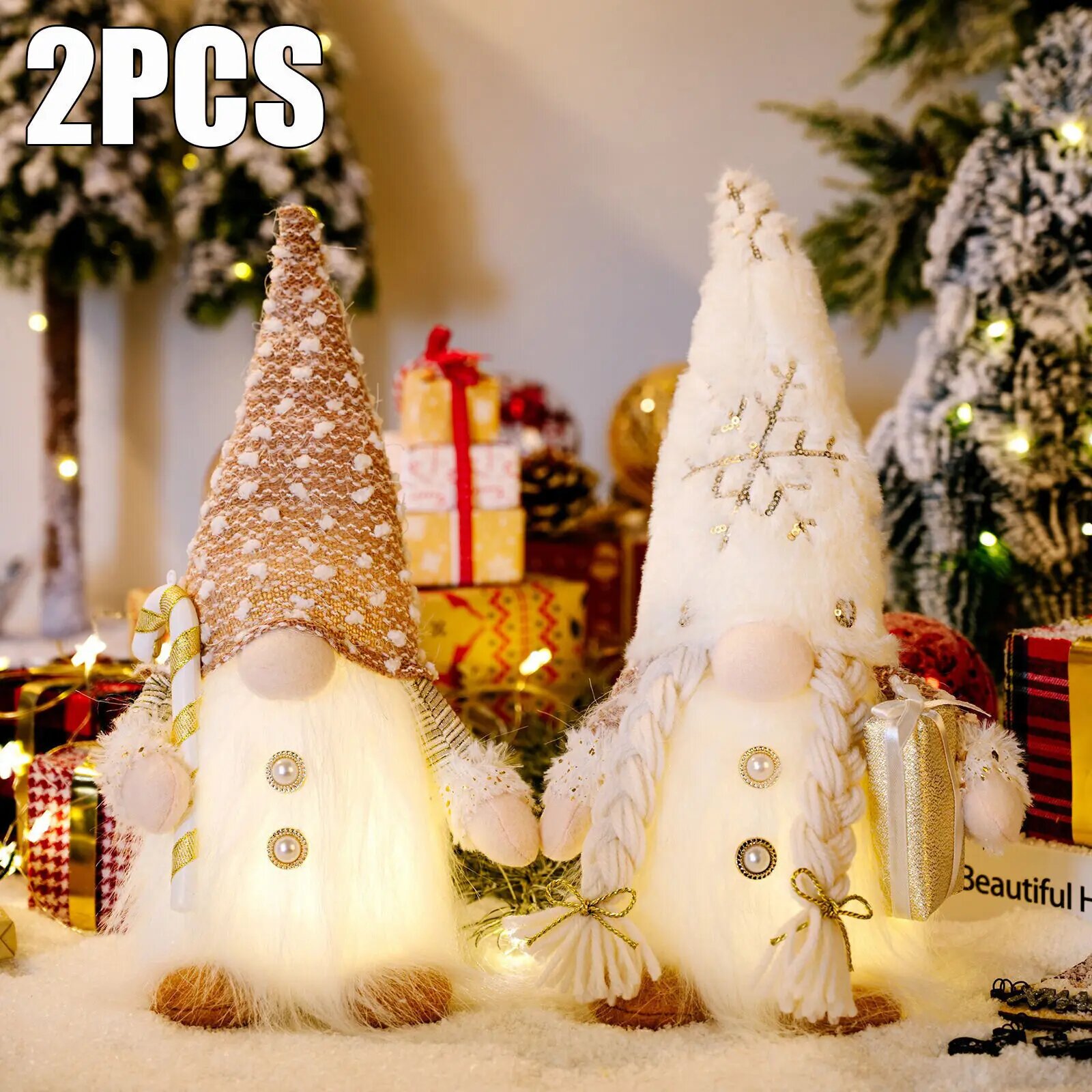 Светящиеся гномы на Новый год, 30 см, Белый, Style C 2PCS