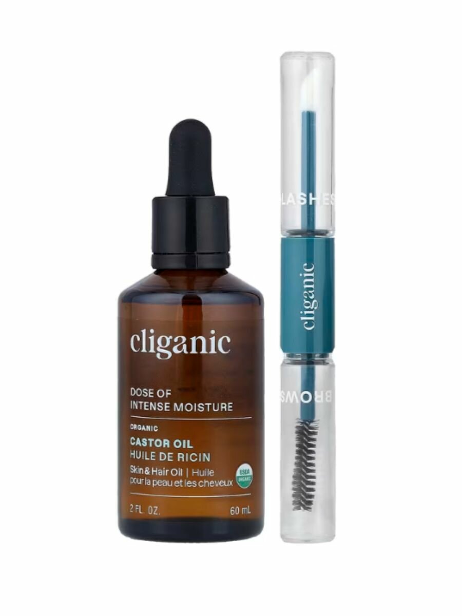 Органическое Касторовое масло с набором для ресниц и бровей 60 мл Cliganic (Клиганик)