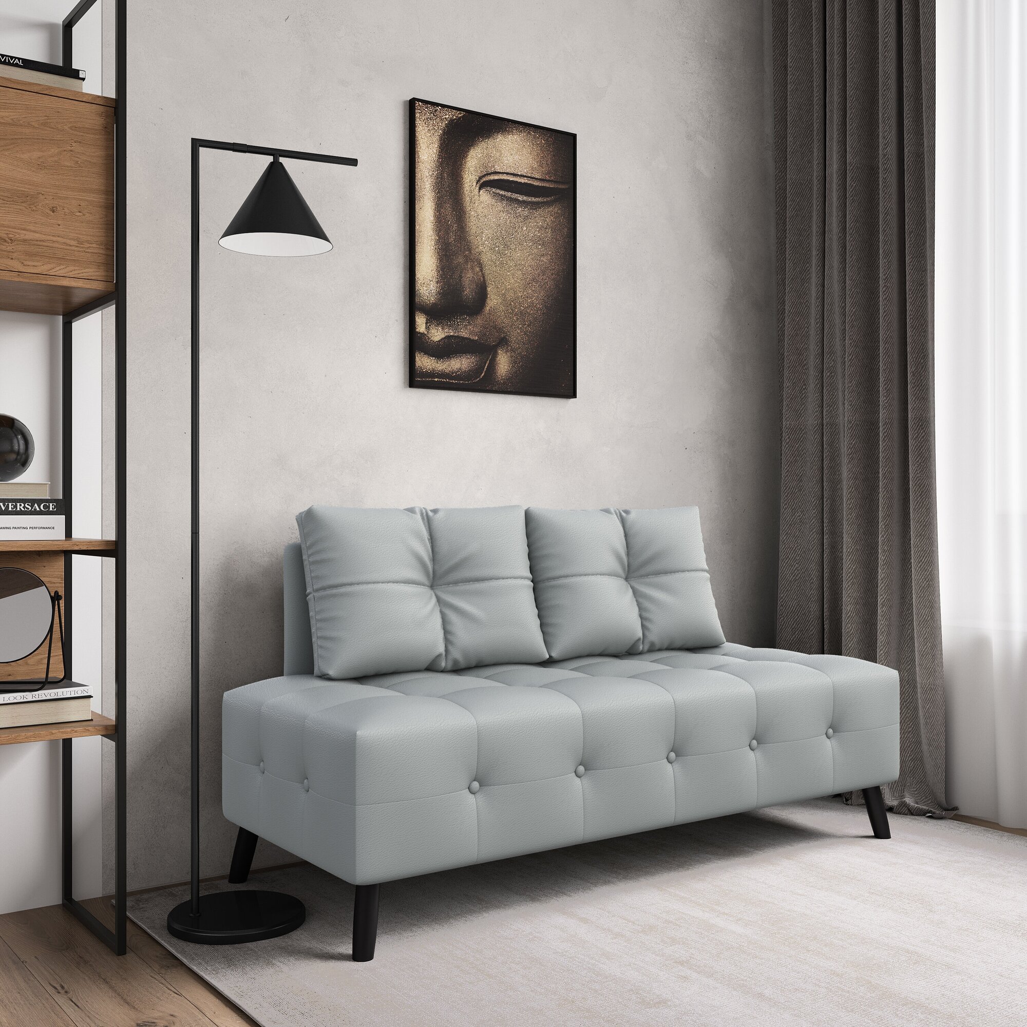 Диван прямой Манхэттен без подлокотников, на кухню, в офис, в зону ожидания, экокожа серая