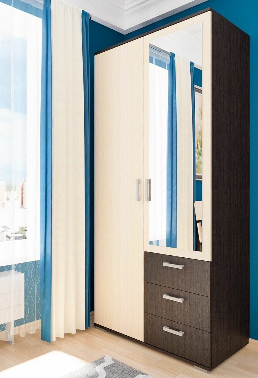 Шкаф ШОН-14 2-створчатый распашной с зеркалом. Венге/Дуб Молочный.