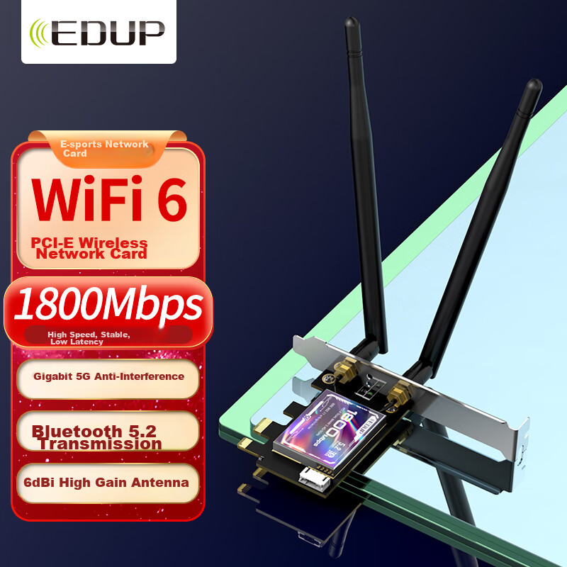 EDUP AX1800 Gigabit Gaming Dual-Band 5G Desktop Built-In PCI-E Interface Wireless Network Card, WIFI6 Receiver And Transmitter, EP-9658