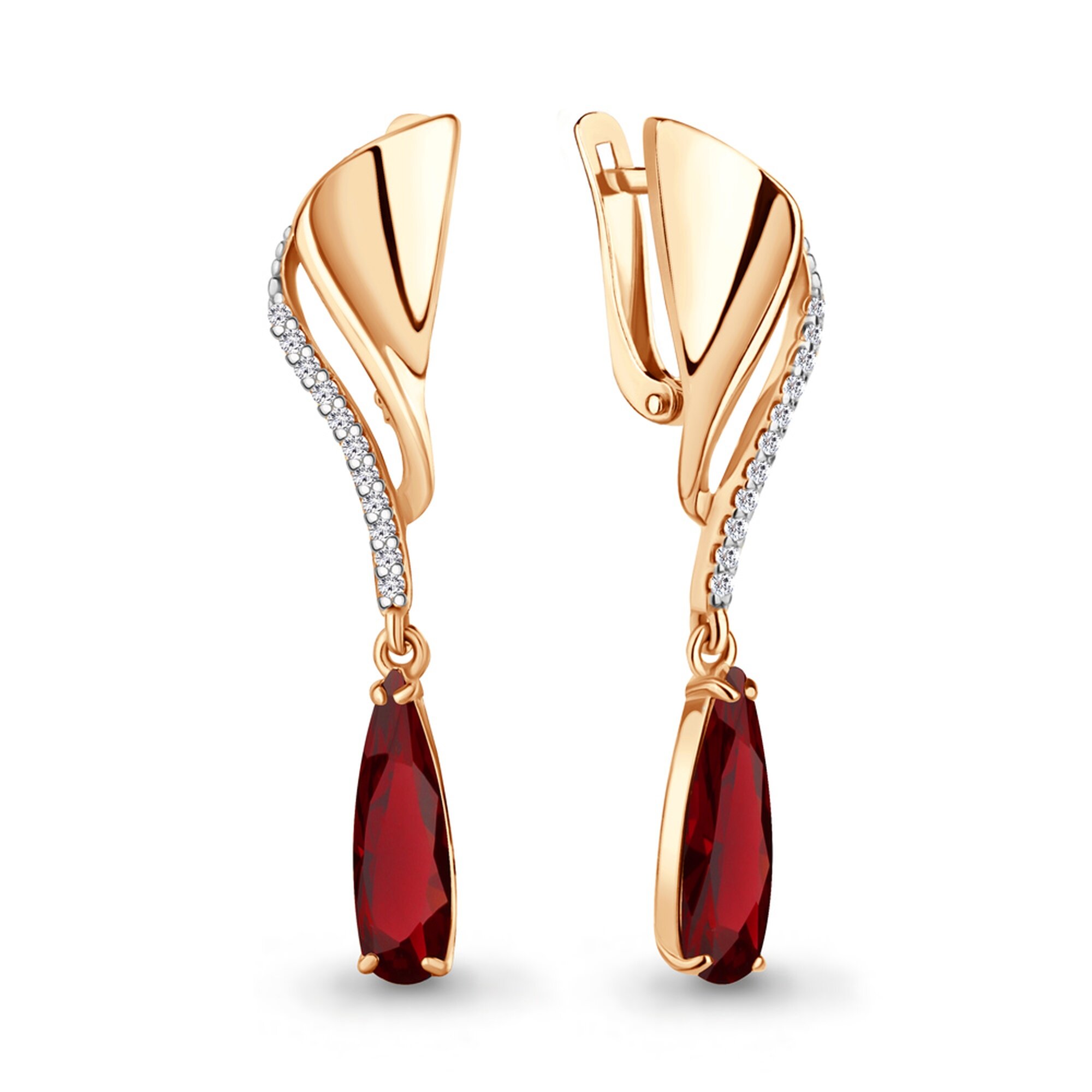 Серьги, серебро, 925 проба, золочение, фианит, гранат