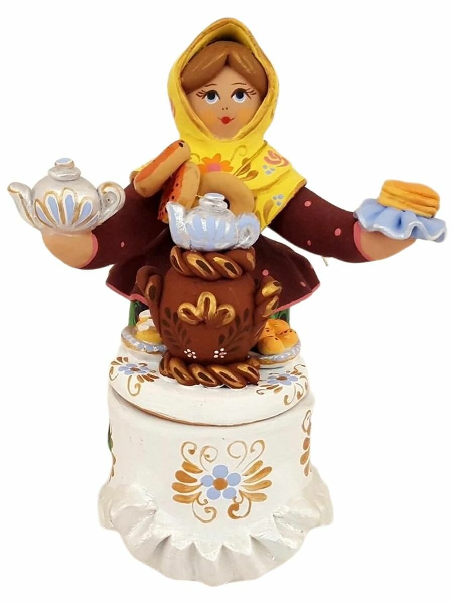 Шкатулка, Масленица, Ковровская глиняная игрушка, ручная авторская работа