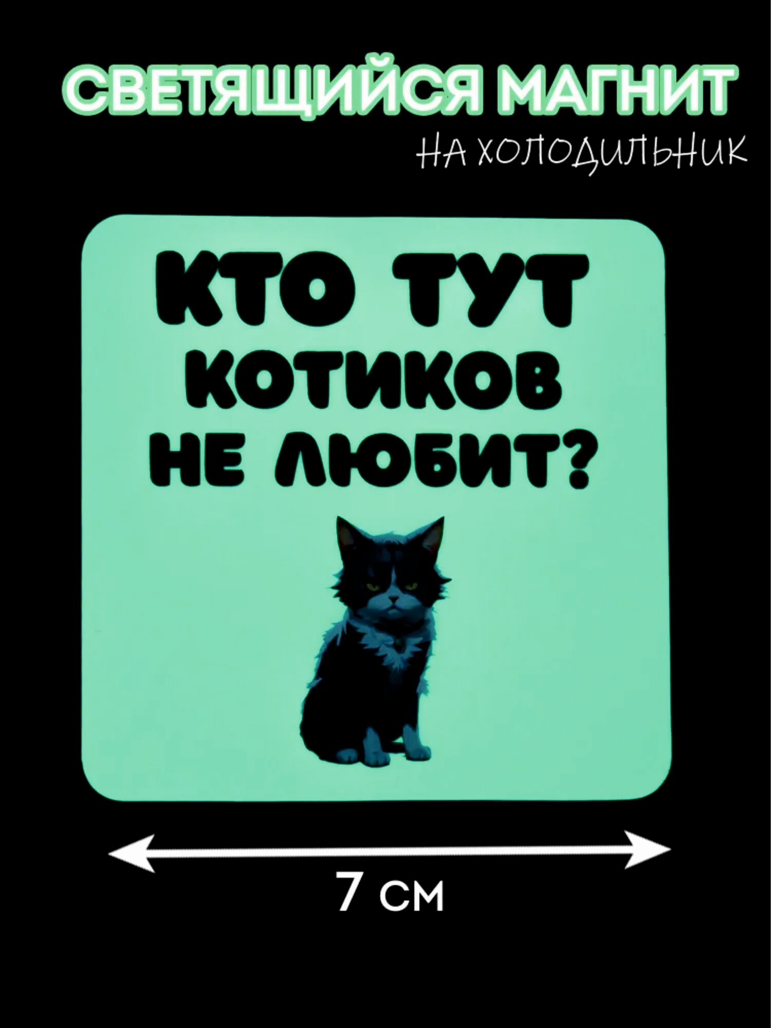 Светящийся в темноте магнит на холодильник RiForm "кто тут котиков не любит?"