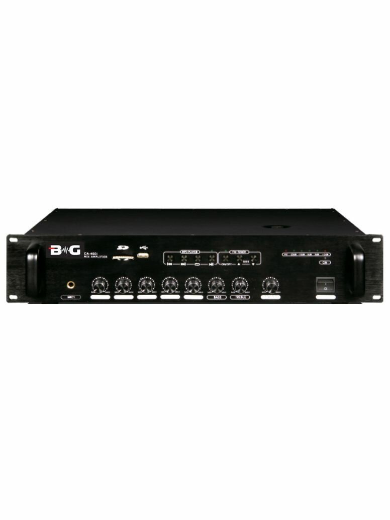 BG AP460 Микшер-усилитель 460 Вт, встроенный Mp3 плеер USB и SD , FM тюнер, 2 Mic, 1 Aux, 70V/100V AP460