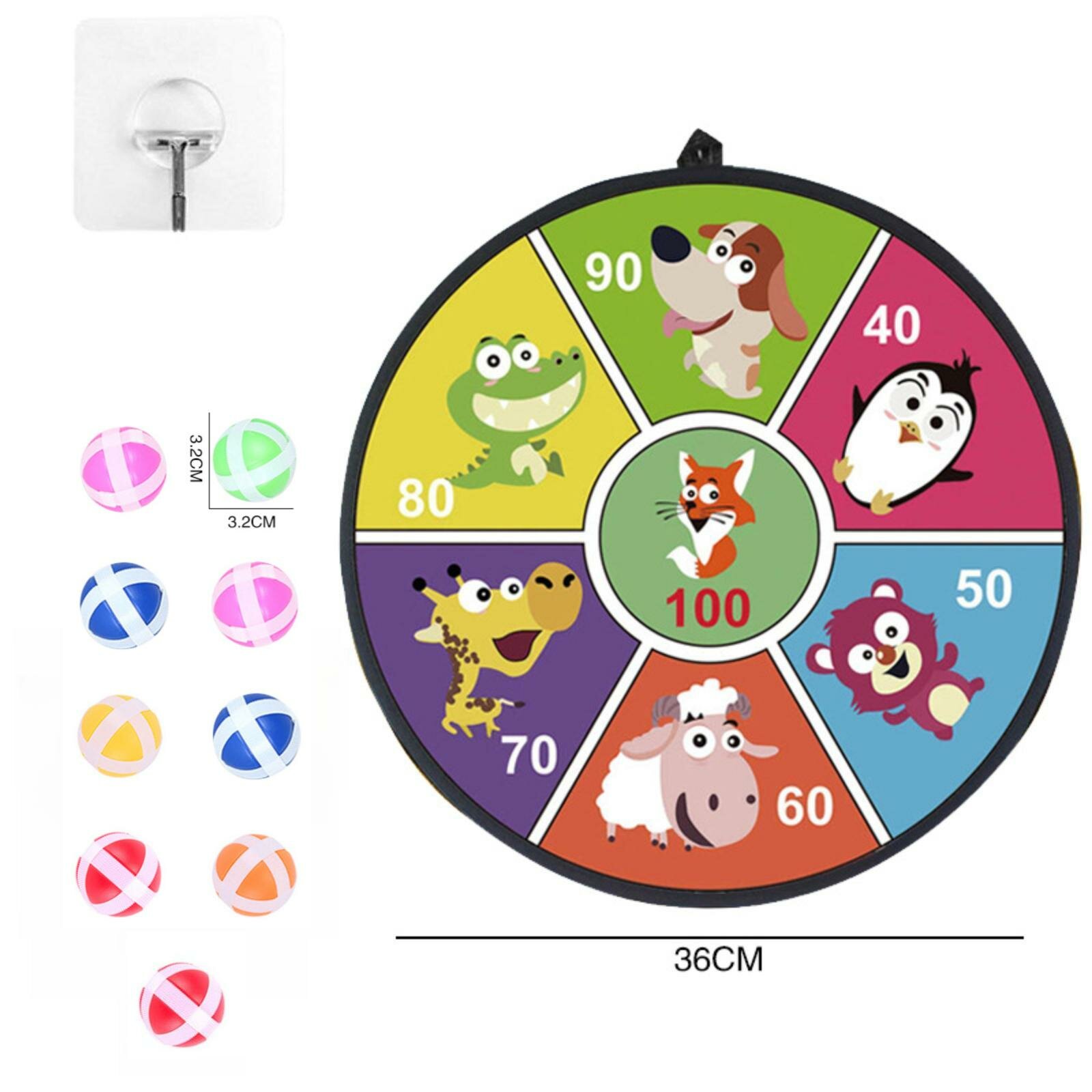 Игрушка для детей клеющий мяч дартс мишень для семейного интерактивного безопасного спорта, материал ткань, размер 72*72см/28.5*28.5дюймов, упаковка 1 комплект (мишень дартс+12 мячей+2 крючка)