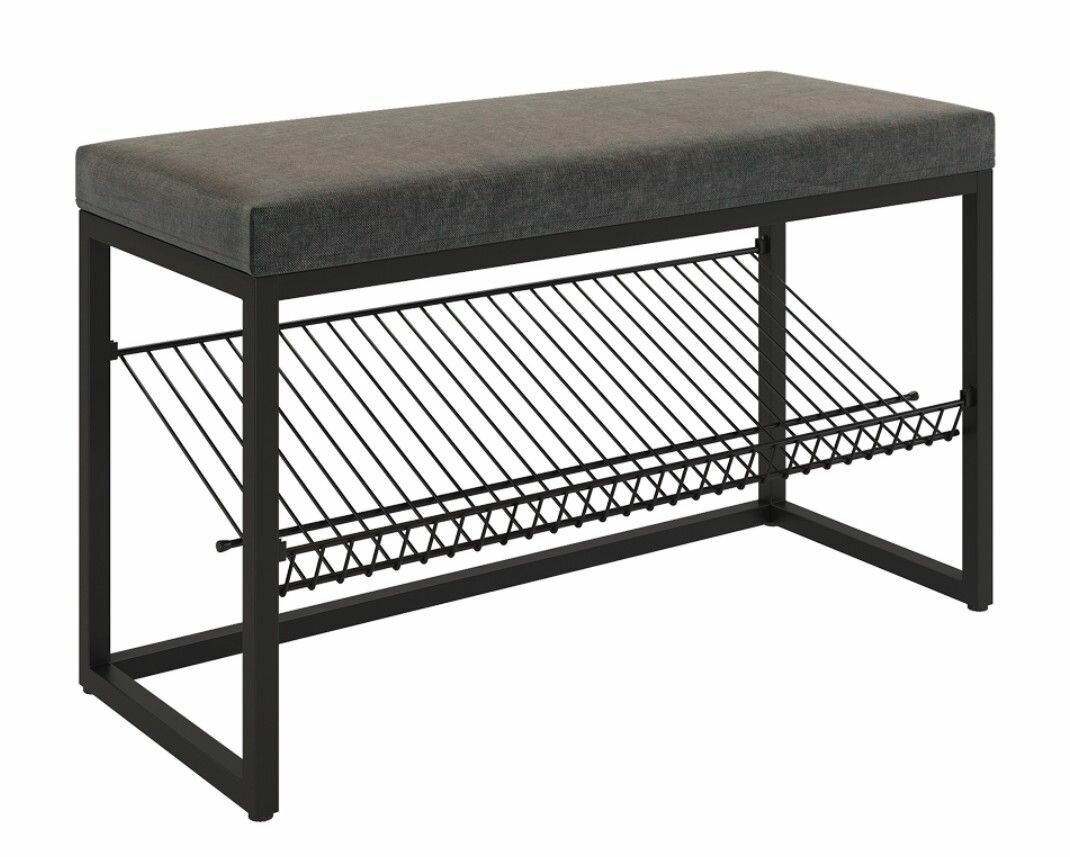 Тумба для прихожей с сиденьем металлическая, обувница для обуви открытая, Крафт-1, черный муар/графит, (ВхШхГ) 460х800х300 мм