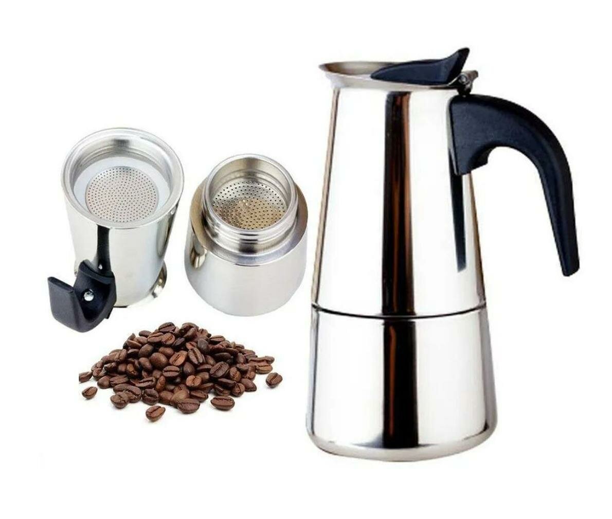 Кофеварка гейзерная KL-3017, 170 мл, на 2 чашки, серебристый