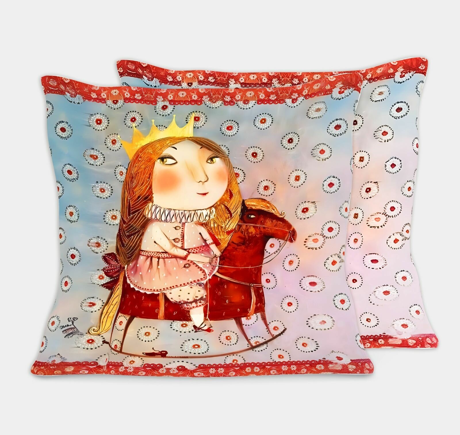 Чехол для подушки Принцесса на лошадке 45х45 Оксфорд 600D рисунок с двух сторон