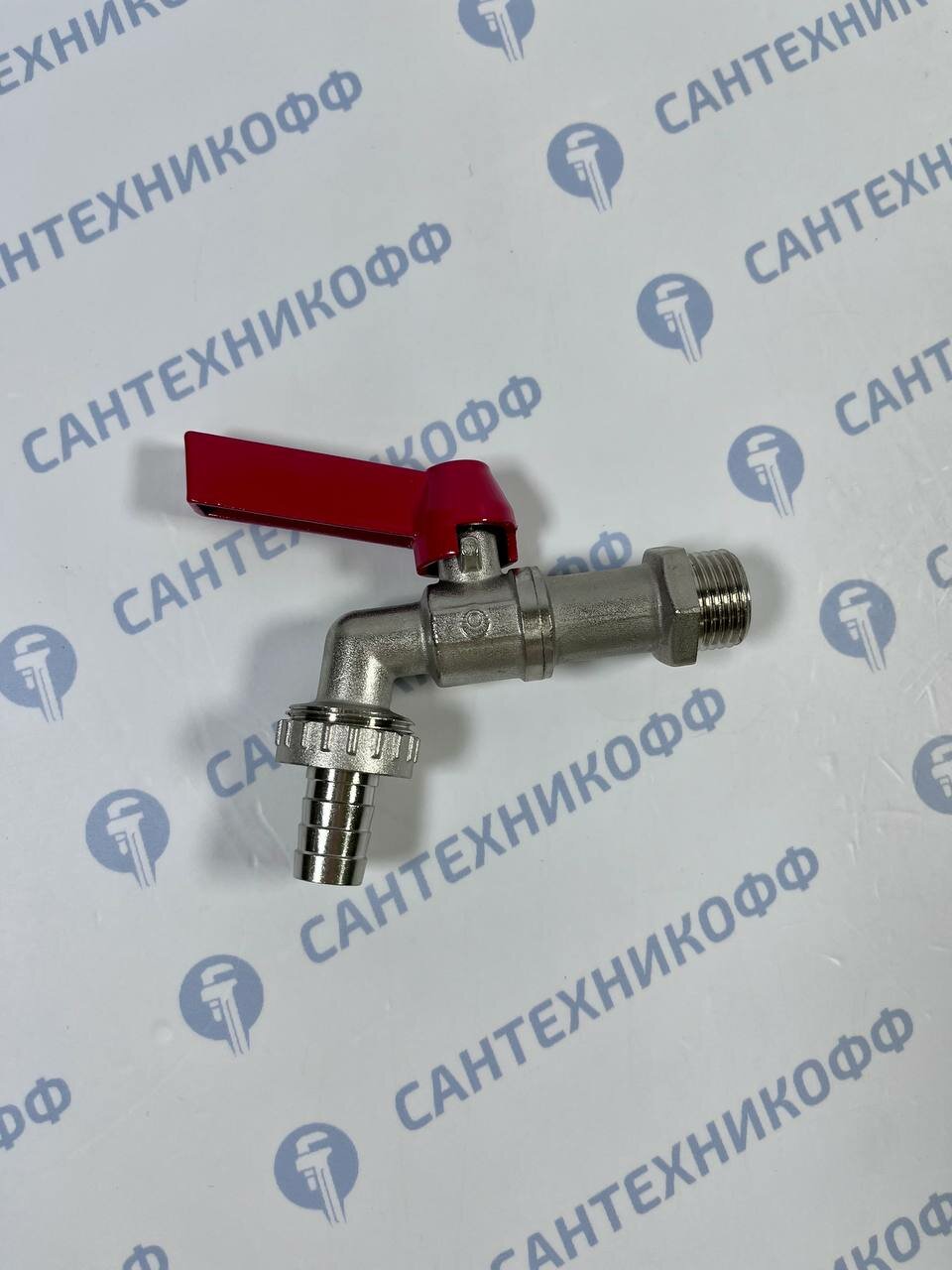 Кран шаровый водоразборный VALFEX 1/2" со штуцером, рычаг, никель