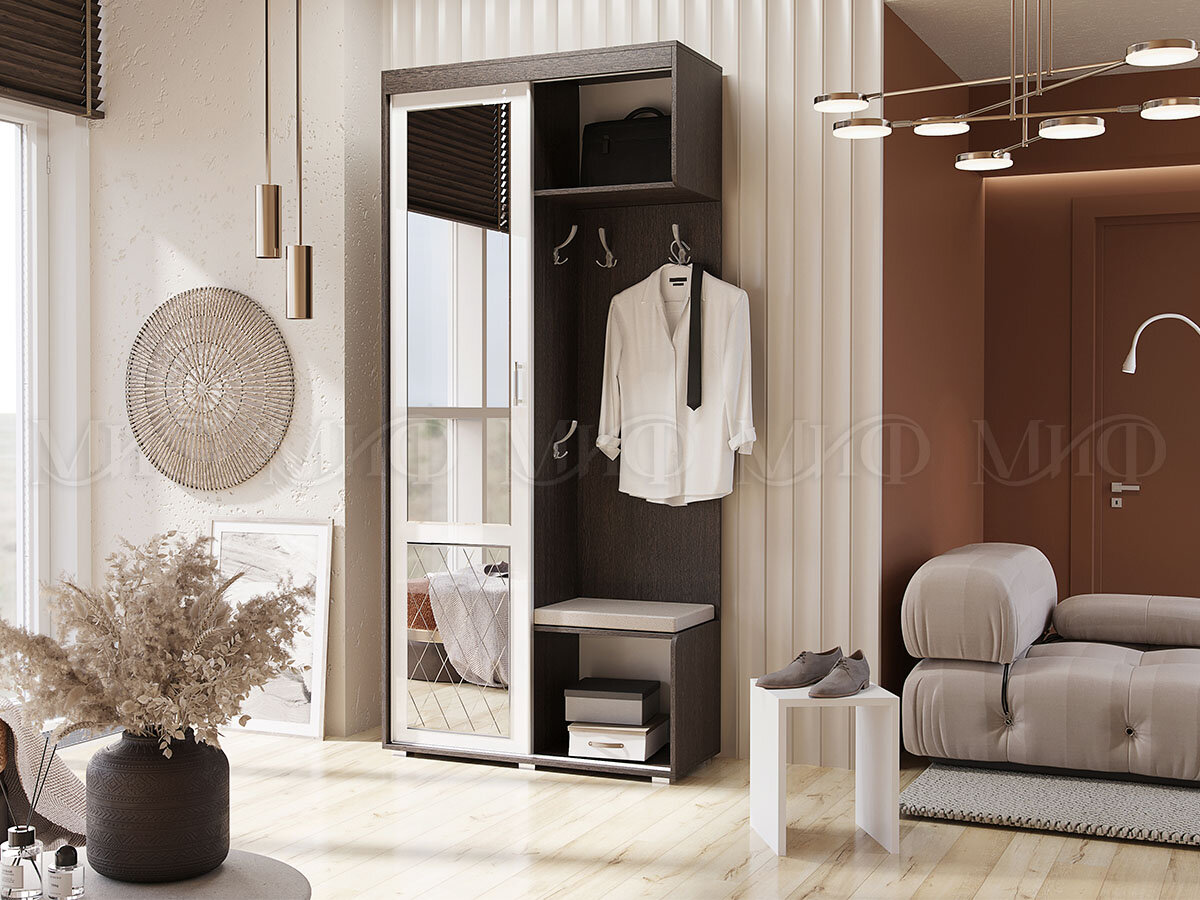 Прихожая "Стелла 1", 1000 x 2196 x 430 мм, (Белый Глянец/Венге), МИФ