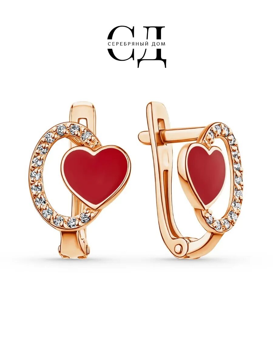 Серьги, 925, 585 проба, золочение, фианит