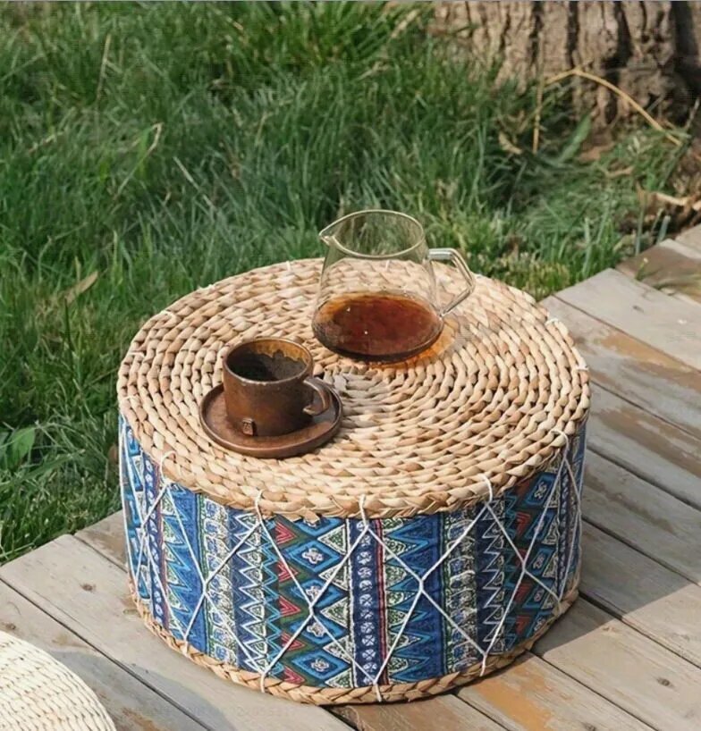 Пуф, Акрил, 40х40х20 смПуф Круглый плетеный пуфик натуральный экологичный/ Дерево, Джут, 40х