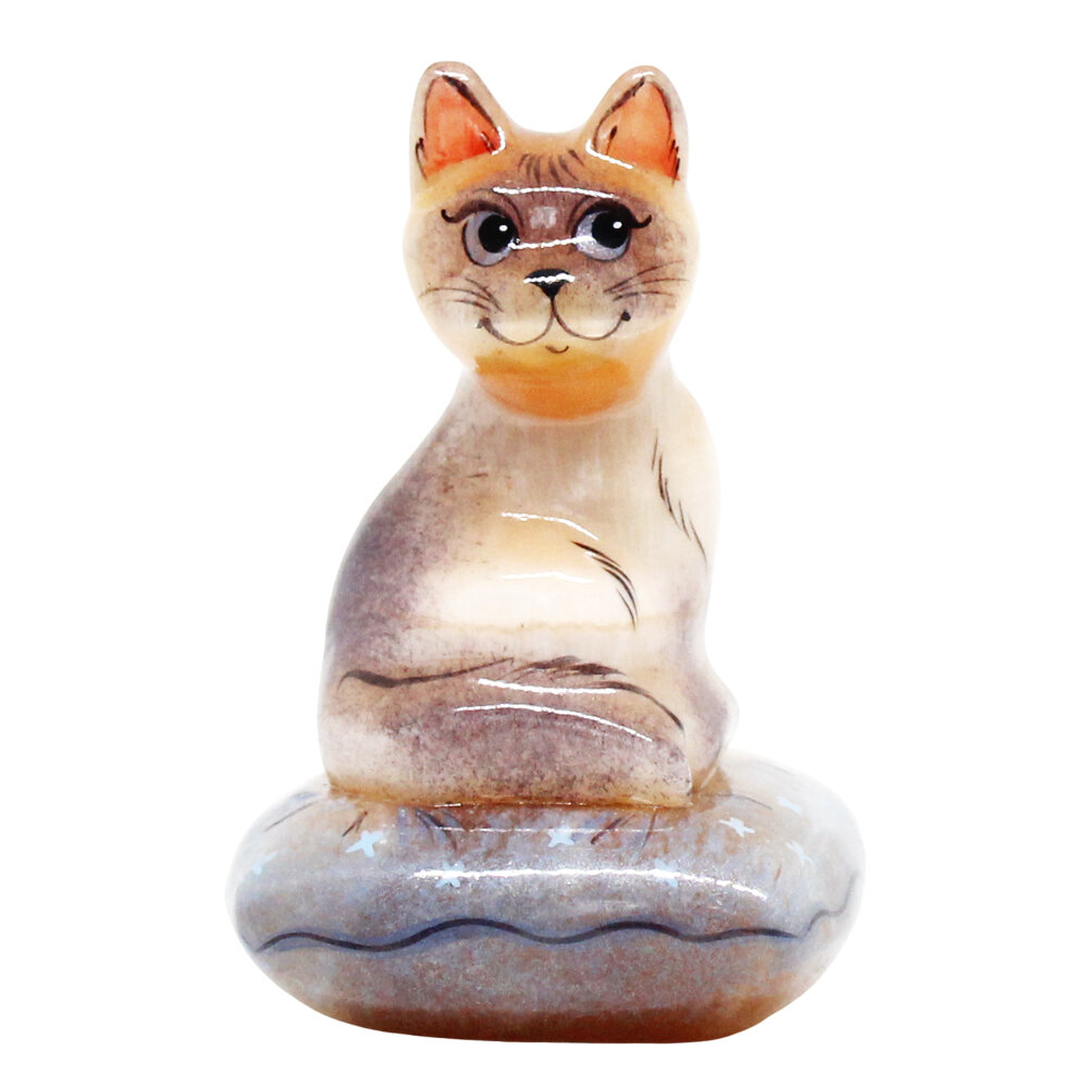 Фигурка из камня селенита "Кот Тишка на подушке", (Ручная работа)