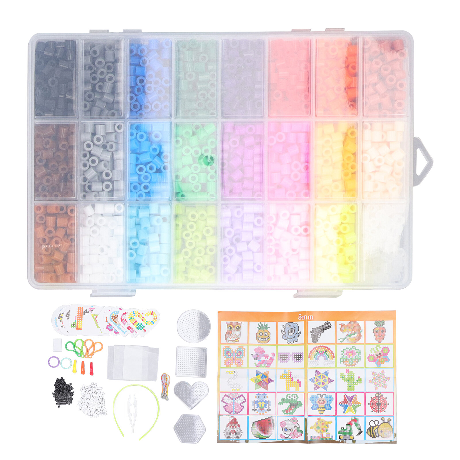Набор плавких бусин 5 мм, 6300 шт, набор для самостоятельной сборки, 24 цвета, для детей, включает 3 белых бумажных элемента и 12 цветных бумажных элементов