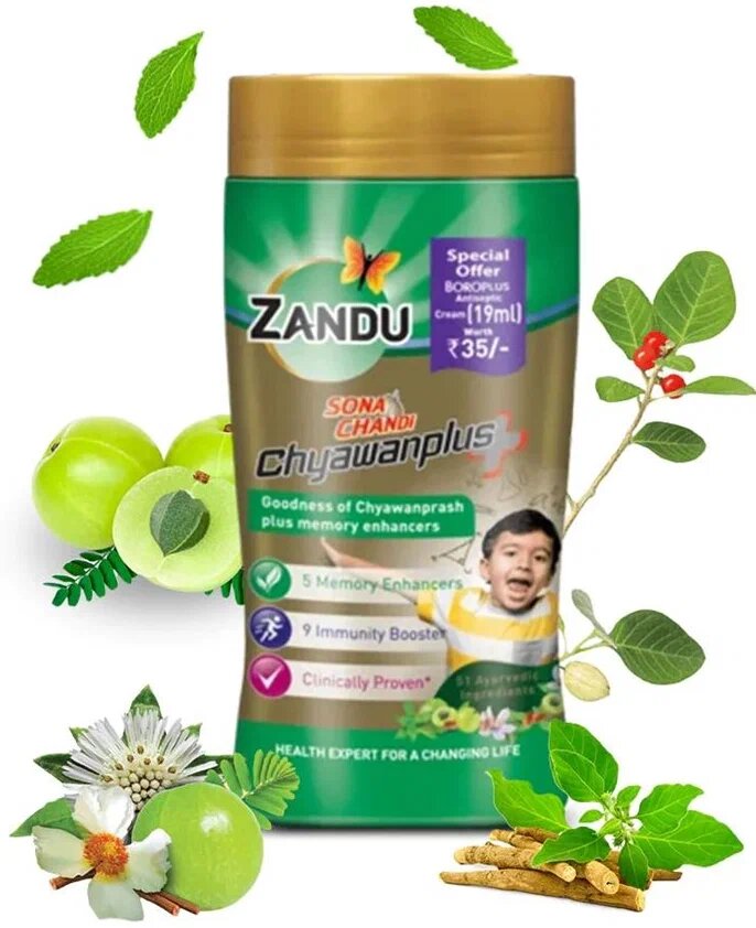Чаванпраш плюс Занду Сона Чанди (Chyawanprash PLUS Sona Chandi) Zandu, укрепляет иммунитет, 450 гр, Индия.