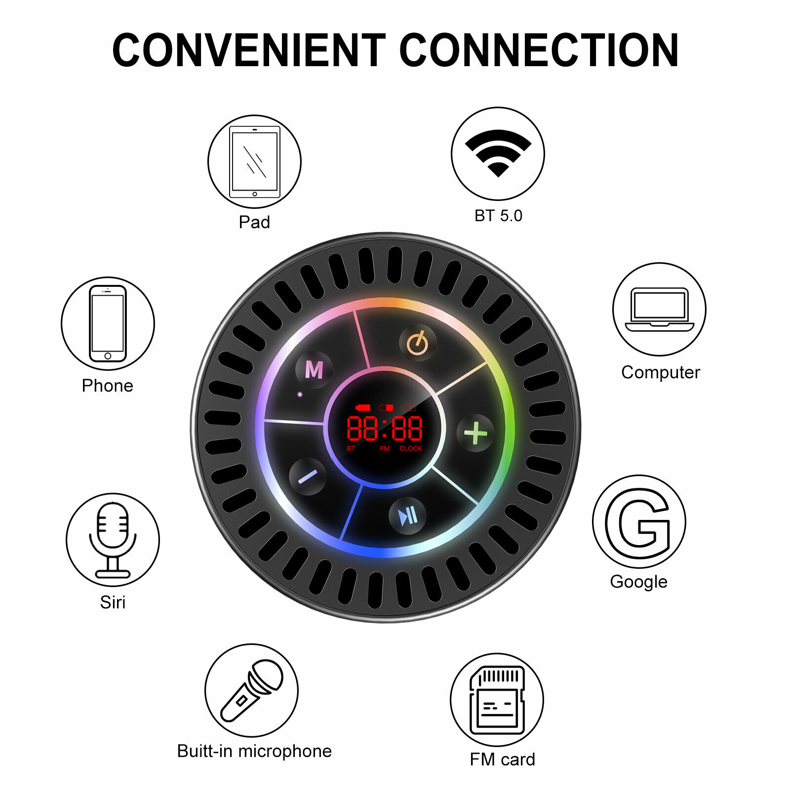 Водонепроницаемая (IPX7) Bluetooth-колонка для ванной комнаты, пылезащищенная, ударопрочная, с LED-дисплеем времени, встроенным FM-радио, миниатюрная колонка.