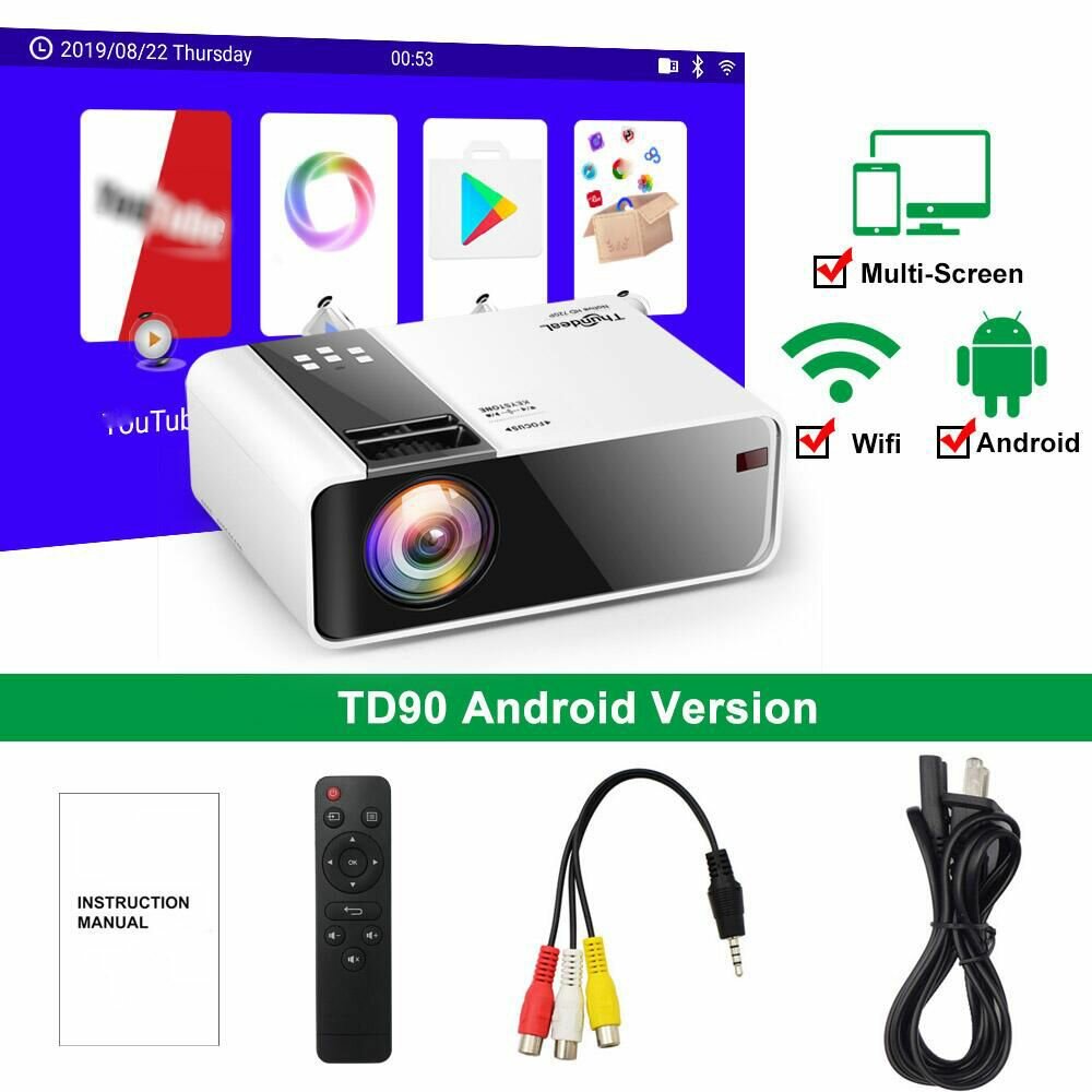 Мини-проектор ThundeaL TD90 TD90W 1280 x 720P Портативный HD 1080P проектор Android WiFi 3D-видео домашний кинотеатр светодиодный умный проектор