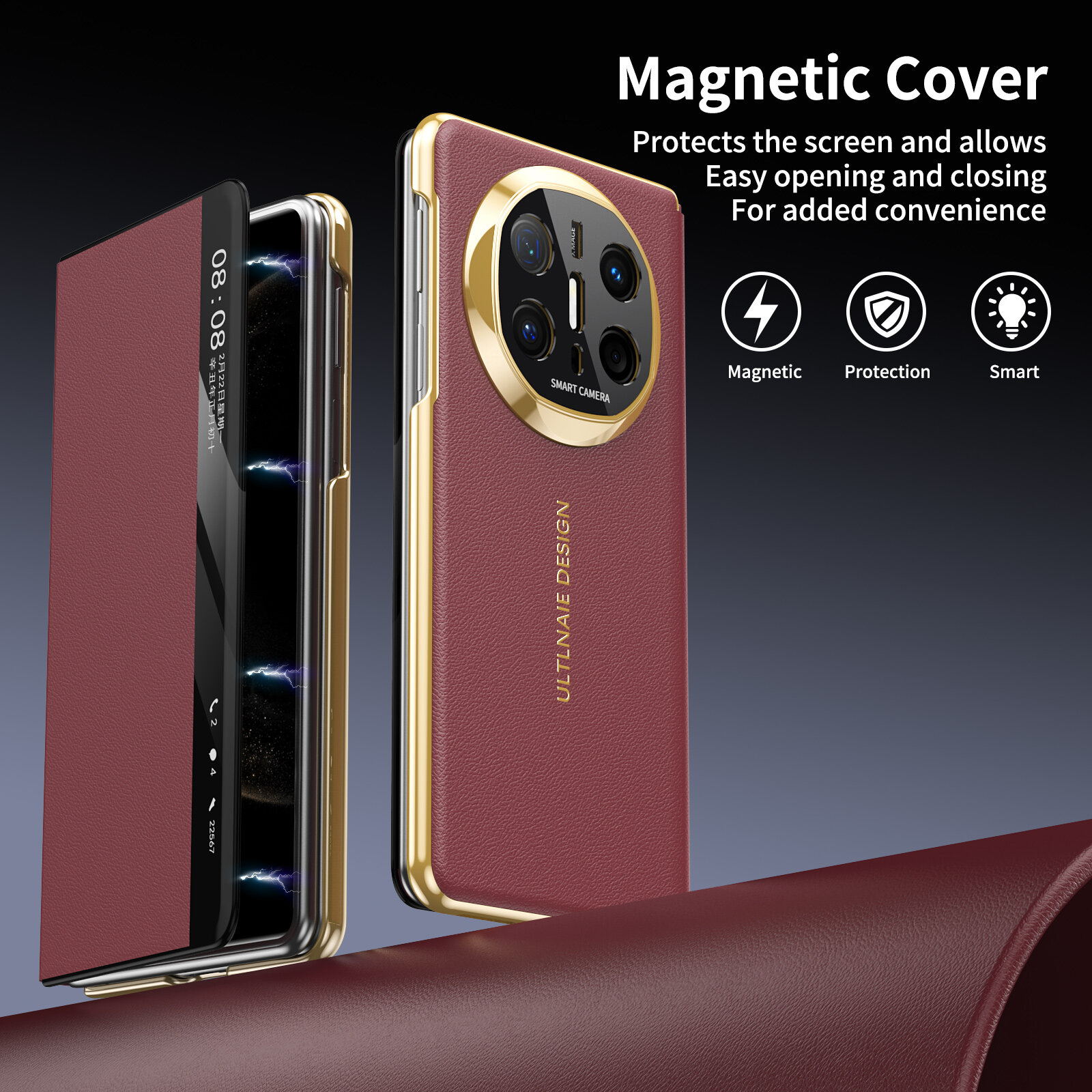 Чехол для Huawei Mate X6 Чехол Huawei MateX6, глянцевая поверхность, металл, пластик, защита камеры, ударопрочный, встроенная подставка, Huawei, Huawei Mate X6, чехол-кардиомонитор, red