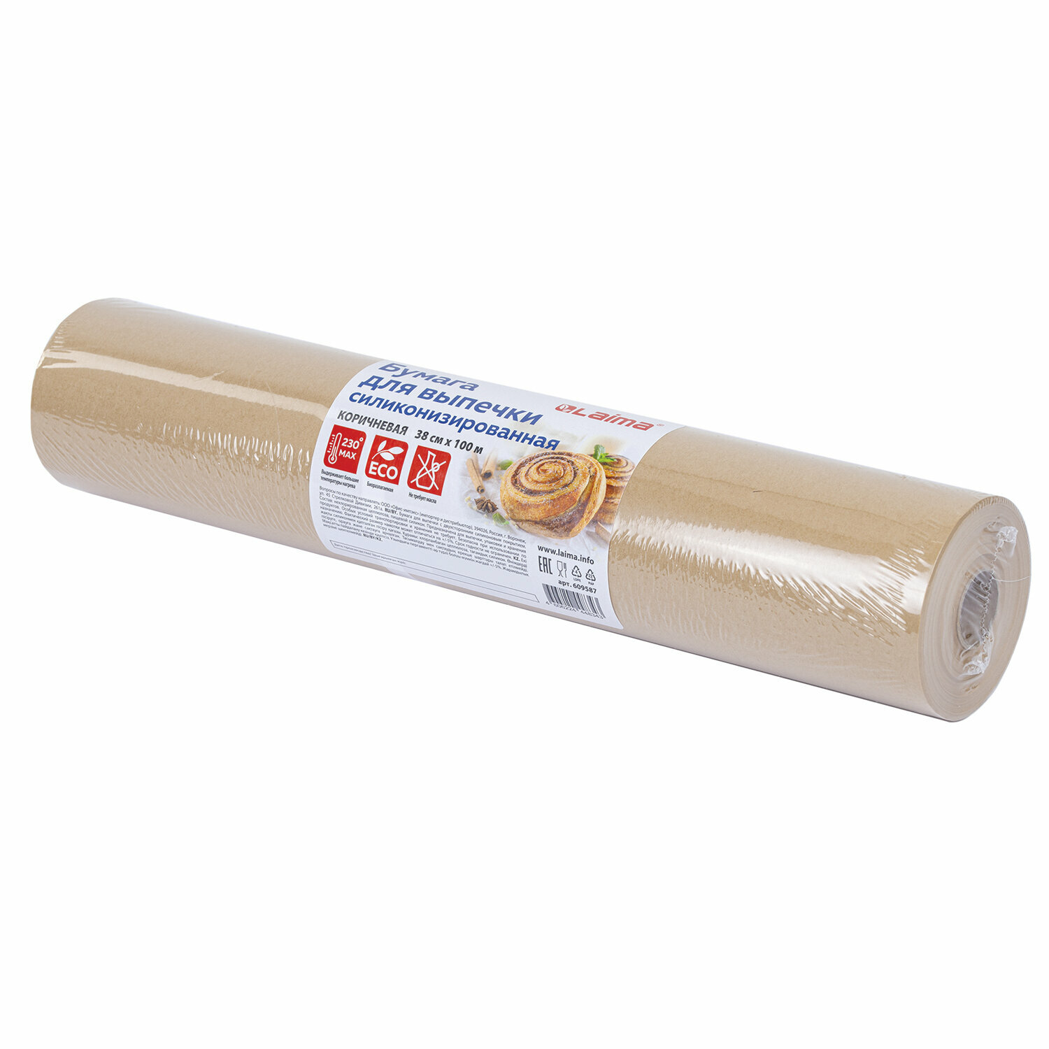 Бумага для выпечки силиконизированная, пергамент 38 см х 100 м, цвет коричневый, LAIMA, CH, 609587