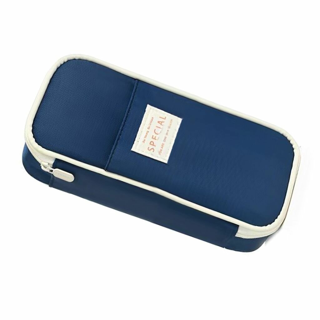 Портативный пенал с четырьмя окошками, простая, вместительная, многофункциональная сумка для хранения, канцелярские принадлежности для старшеклассников и мужчин-темно-синий