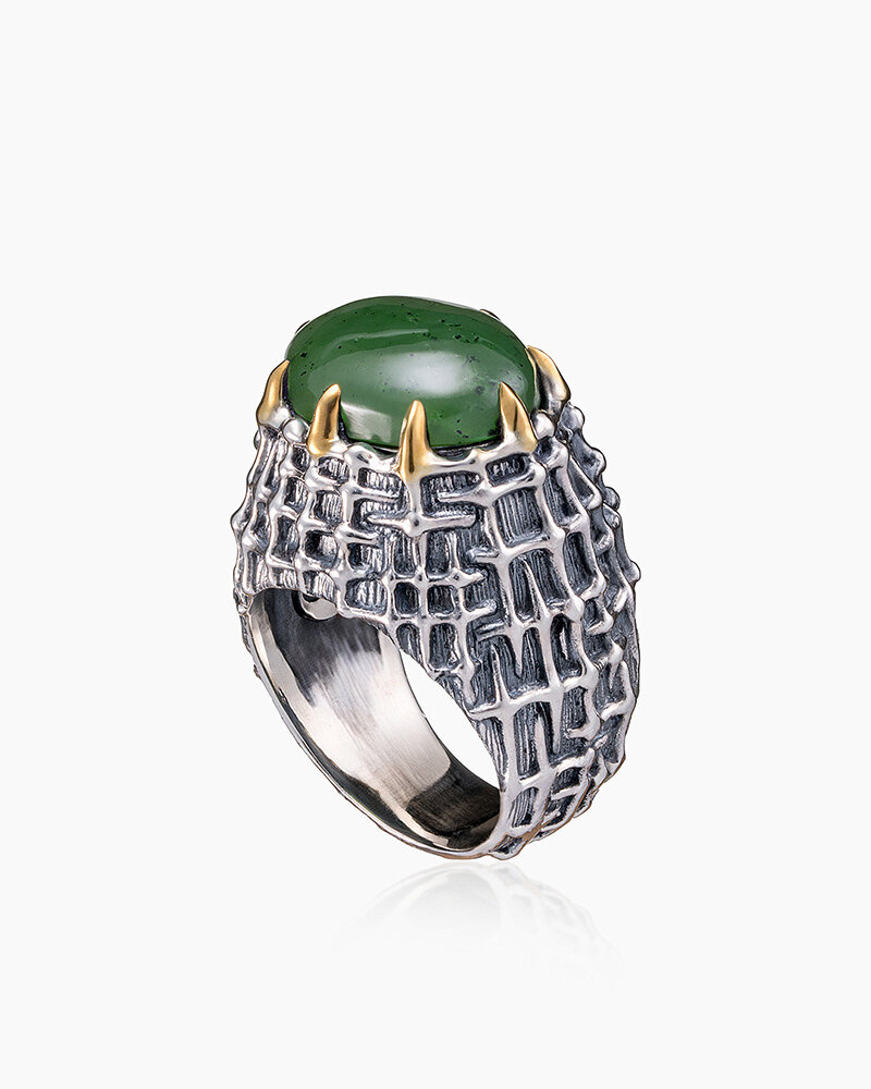 Кольцо, серебро, 925 проба, нефрит