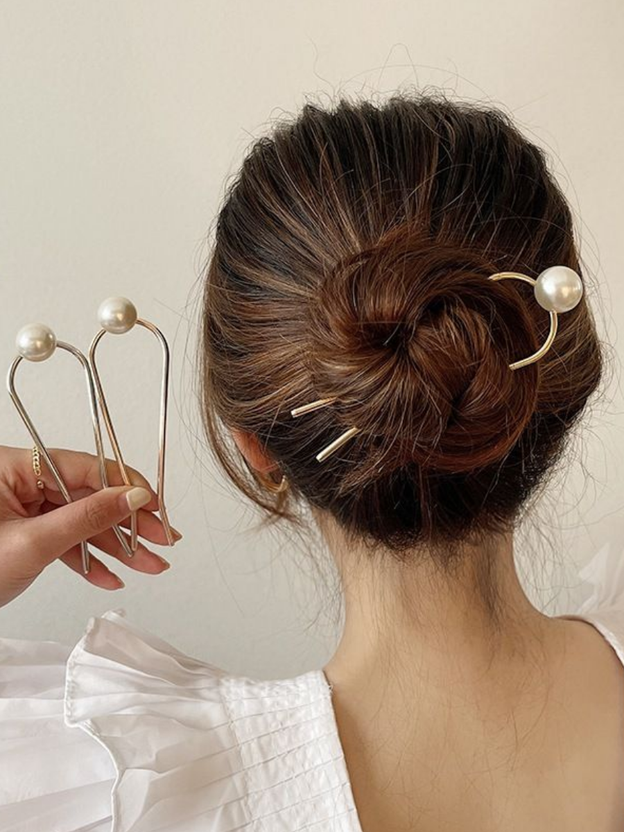 Шпилька металлическкая с жемчугом для густых волос 2 шт. YZ