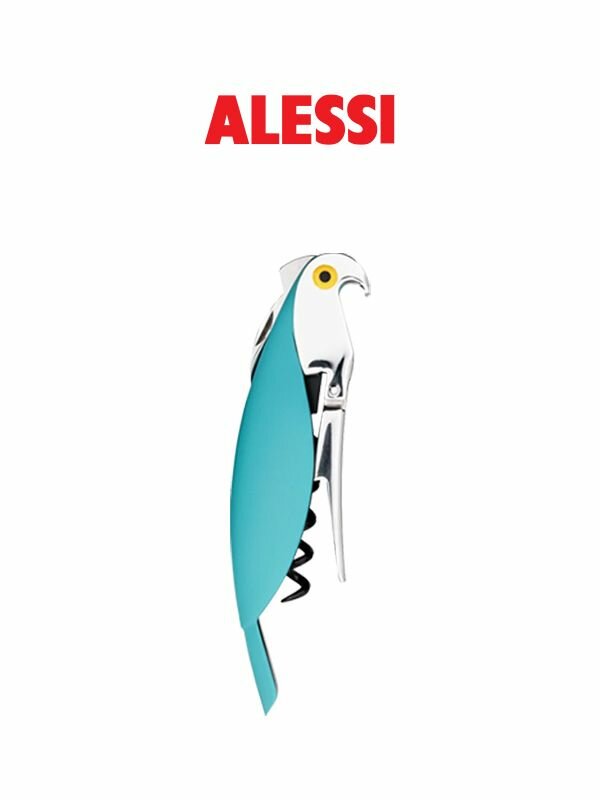 Штопор для вина Alessi "Parrot" AAM32 AZ, литой алюминий и ПК, светло-голубой